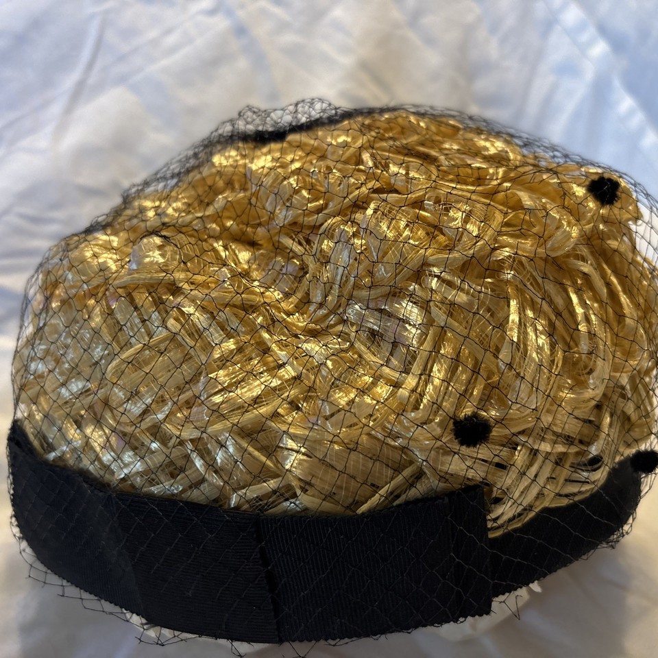 Vintage Gold Straw Flapper Hat With Netting | eBay