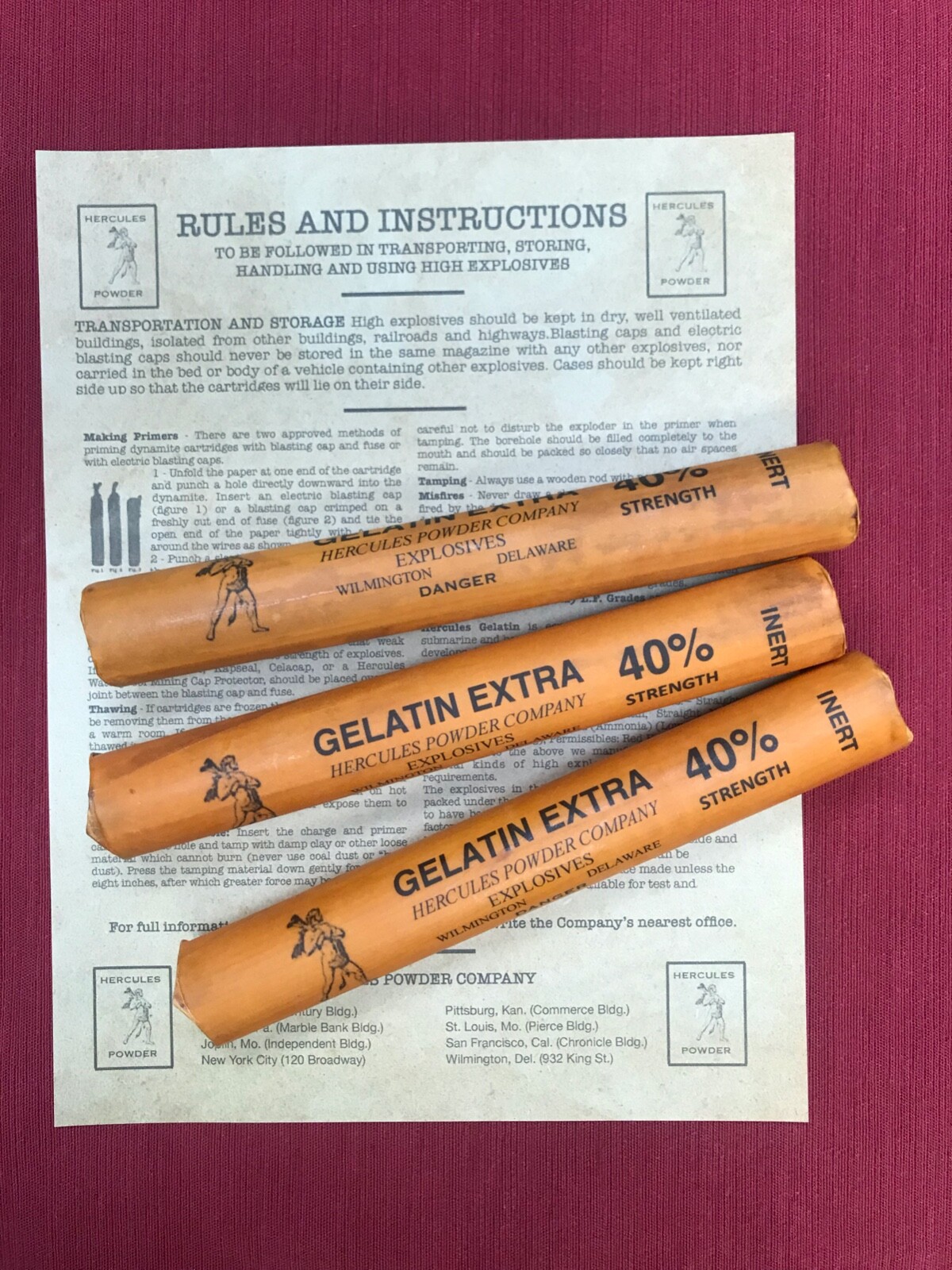 inert Hercules dynamite sticks, set of 3 w/instructions, replica ...