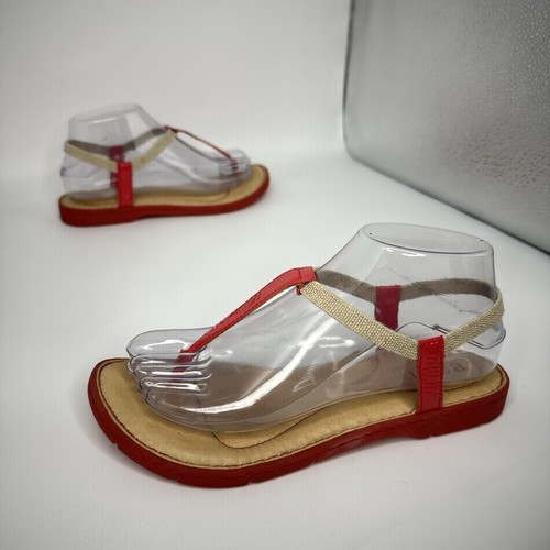 Born Leather Thong Sandal Women 7 M Red Beige Stretchy Ankle Strap | eBay