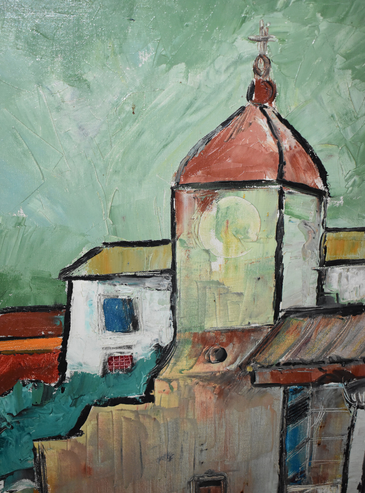 JOVAN OBICAN-Croatian Modernist-Original Signed Oil-Architecture ...
