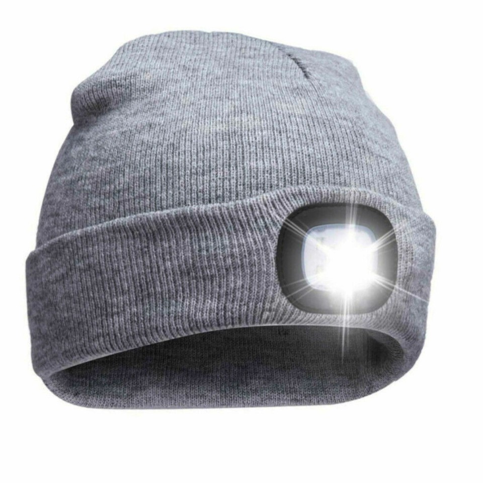 Knitted Wooly Beanie Hat With LED Light Unisex Warm High Powered Head ...