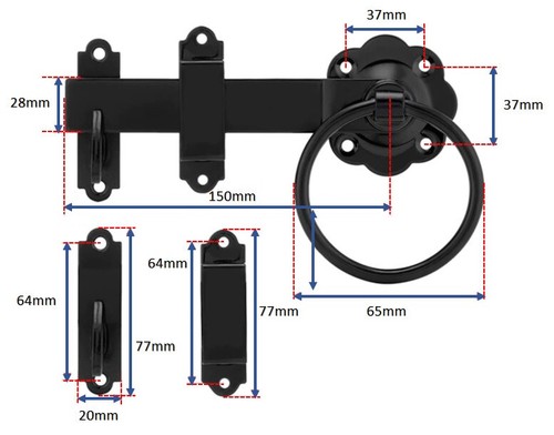 Tee Hinges (3) 12" Ring Latch Bolt Set Garden Gate Wooden Gate Fitting Kit Black | eBay