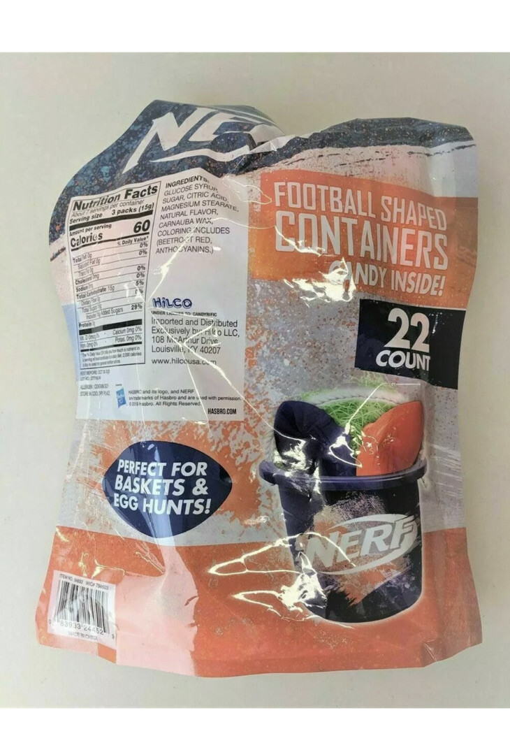 Hasbro NERF Football Shaped Containers Candy Inside 22 Count for sale ...