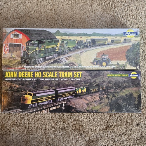 John Deere HO Scale Train Set 75th Anniv w/2 Pewter Tractors and ...