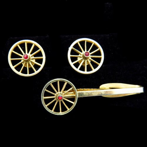 Vintage Hickok Wheel Cuff Links Tie Clasp Clip Wagon Bike Rotates Red ...