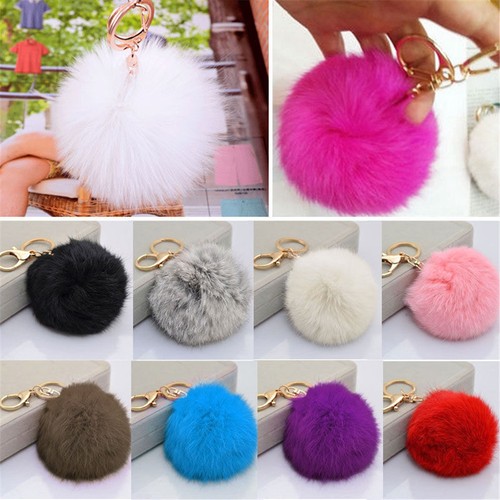 Rabbit Fur Fluffy Pompom Ball Handbag Car Pendant Charm Key Chain ...