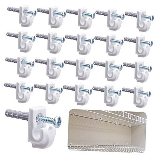 25 Pcs White Down Wall Clips- Wire Shelf Brackets Loop Clips- Closet 25 ...