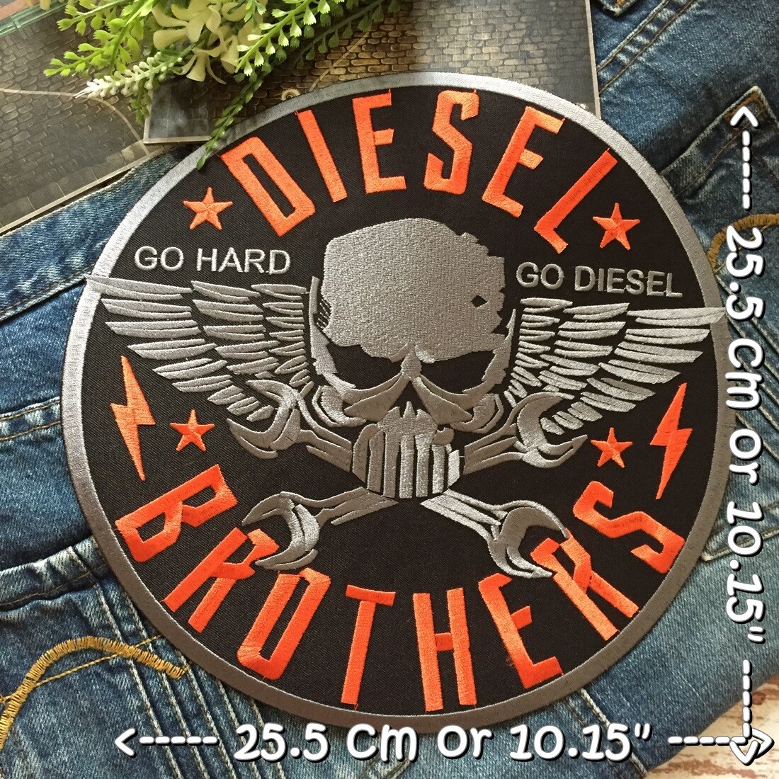 Diesel Brother Skull Biker Motorcycle Iron on Embroidered Large Back ...