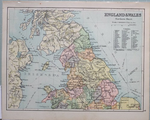 1898 MAP NORTHERN ENGLAND & WALES ISLE OF MAN YORK LIVERPOOL PRESTON ...