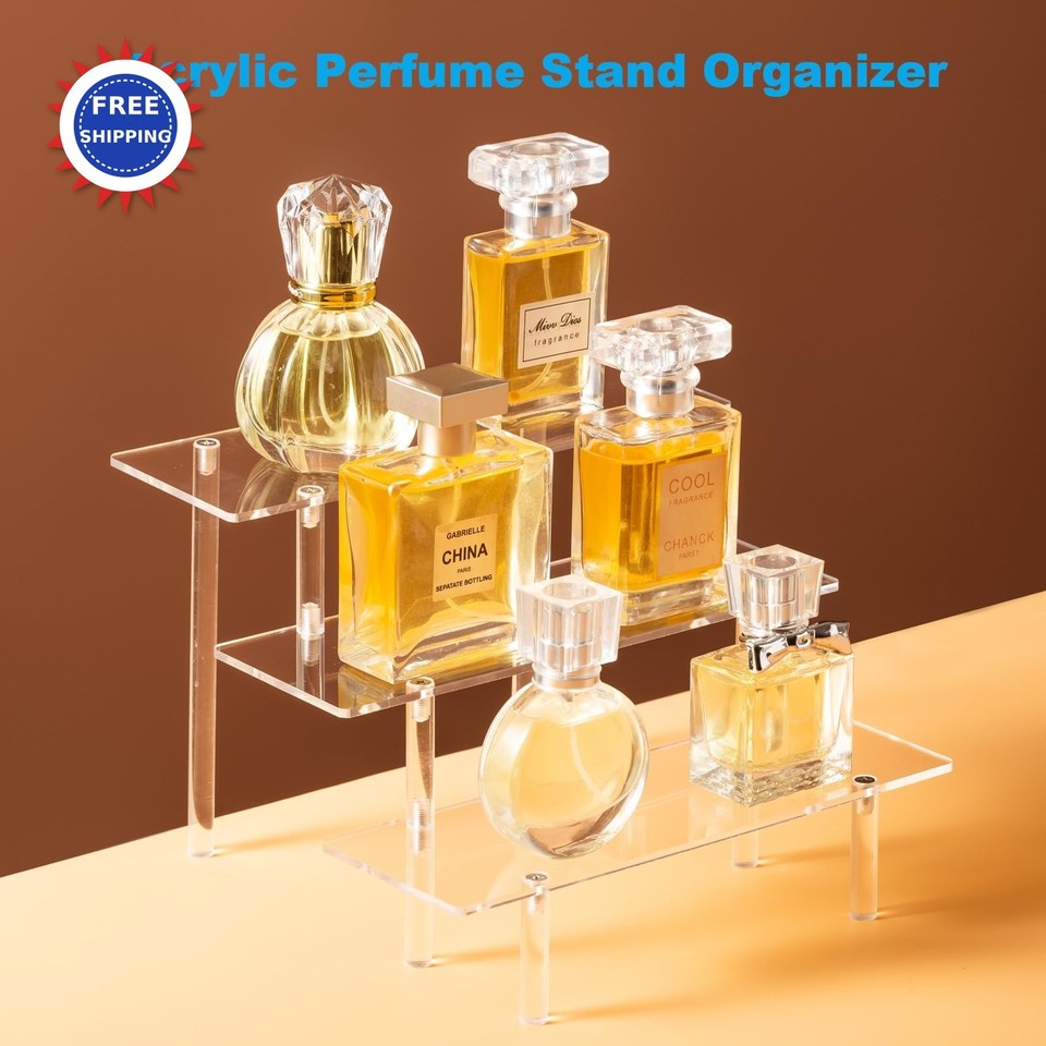 Acrylic Display Risers 3 Tier Clear Cupcake Stand Organizer Perfume ...