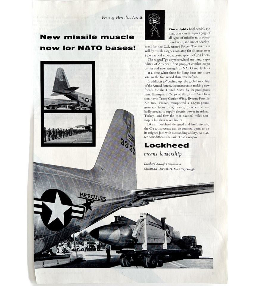 Lockheed Aircraft C130 Hercules 1958 Advertisement Aviation NATO ...