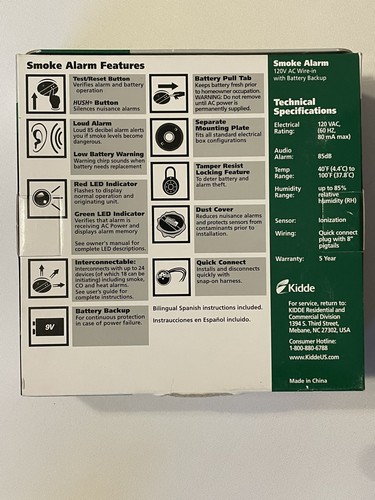 Kidde 440381 120V AC Wire-In Smoke Alarm Battery Backup Model 1275 ...
