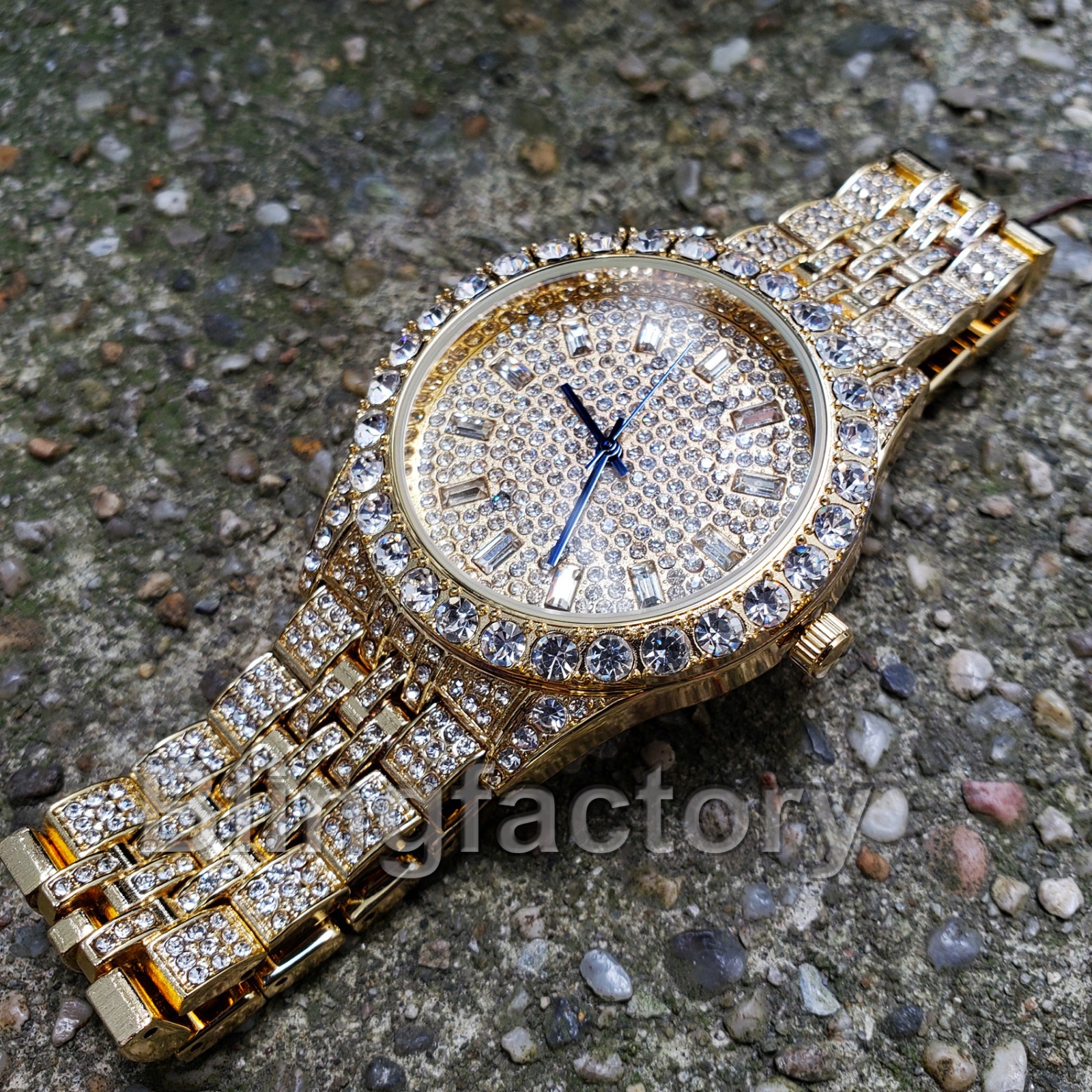 MEN'S QUAVO HIP HOP GOLD PT LUXURY WATCH & FULL ICED CUBAN BRACELET ...
