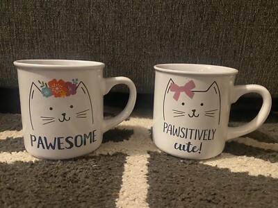 PAWSOME And PAWSITIVELY CUTE Kitty Cat Coffee Tea Mug Purrfect Gift ...