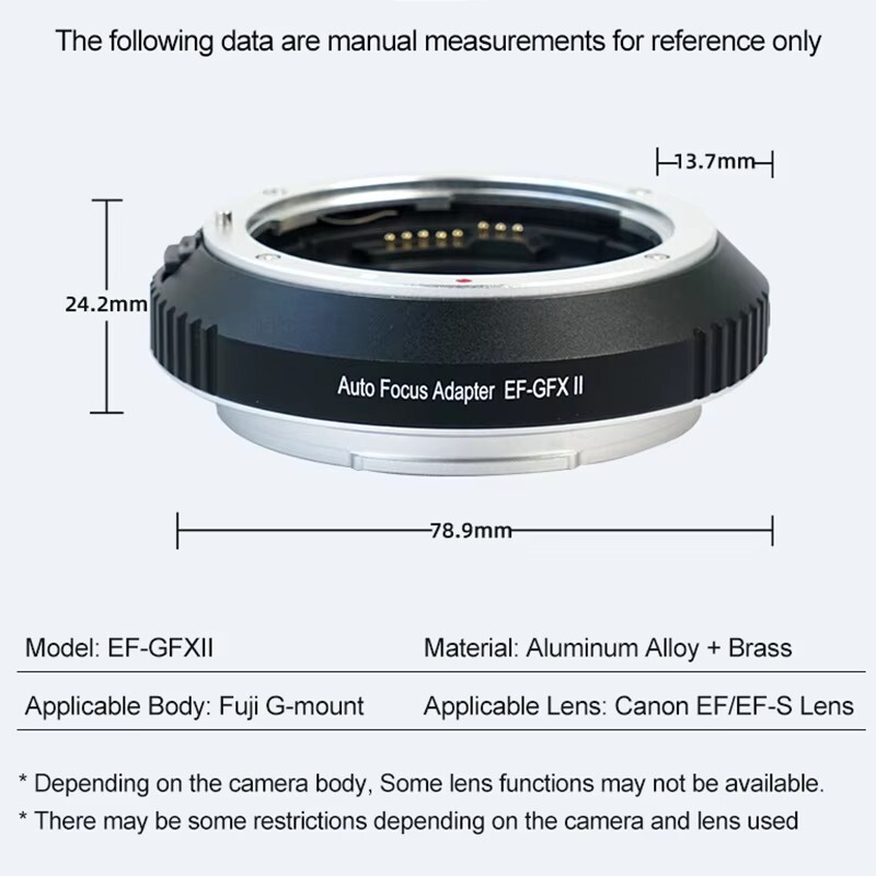 EF-GFX II Auto Focus Lens Adapter for Canon EF Lens to Fuji GFX Camera ...