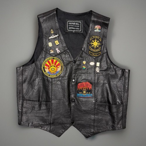 Leather Mill Biker Vest Mens 4XL Black Patch Arizona Pins | eBay