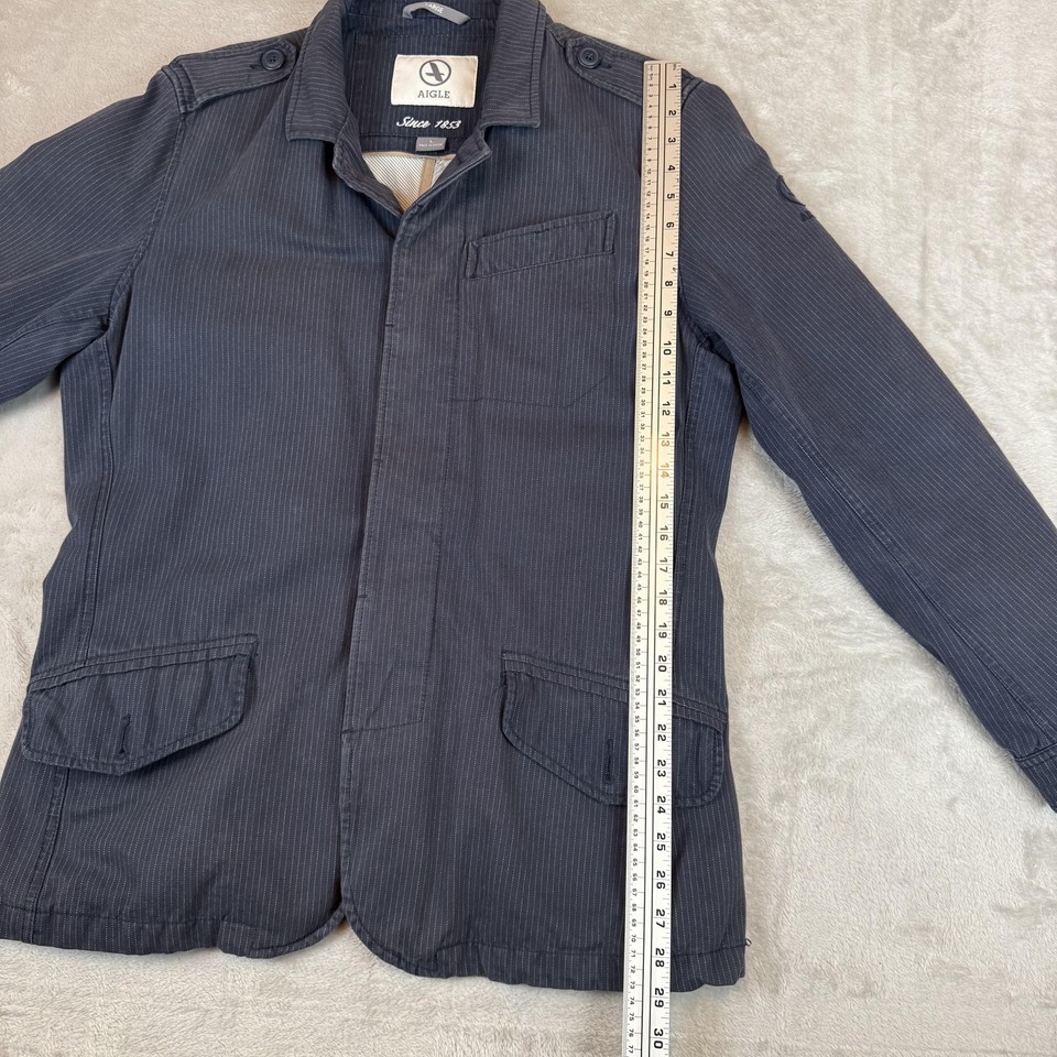 Aigle Sport Coat Men L Blue Cotton Striped Casual Utility Blazer Jacket ...