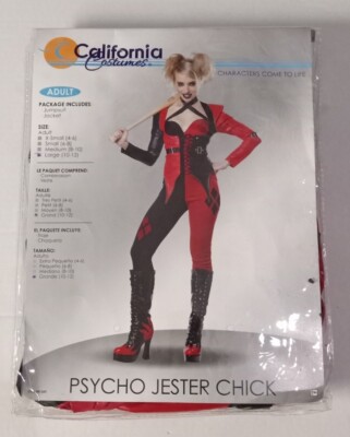 Womens Adult LG Black and Red Psycho Jester Chick Jumpsuit and Jacket ...