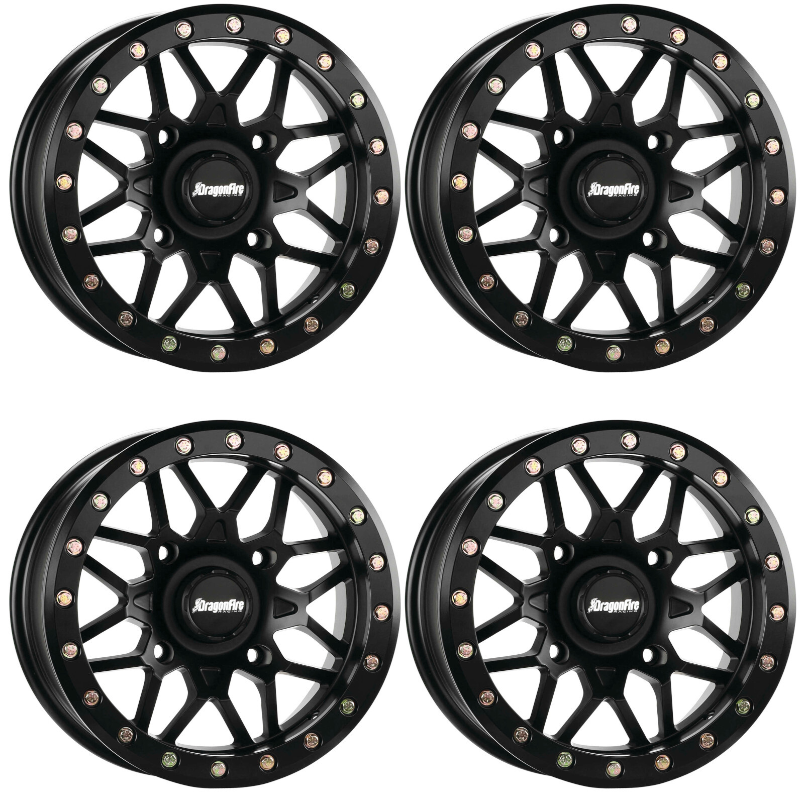 4 ATV/UTV Wheels Set 15in DragonFire Racing Typhon Beadlock Black 4/137 ...
