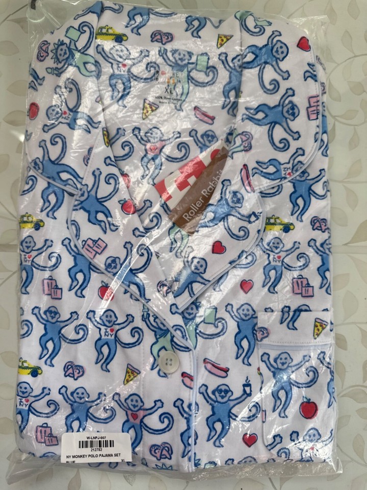 NWT Roller Rabbit NYC New York City Blue Monkey Polo Pajama Set PJ LIM ...
