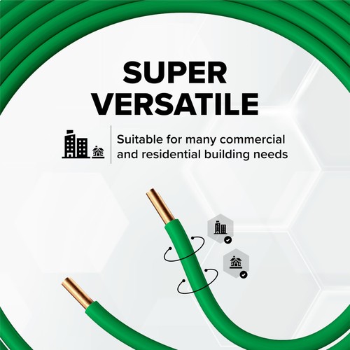 50 Foot, Green-10 AWG Solid Copper Wire-10 Gauge Green Ground THHN Wire ...