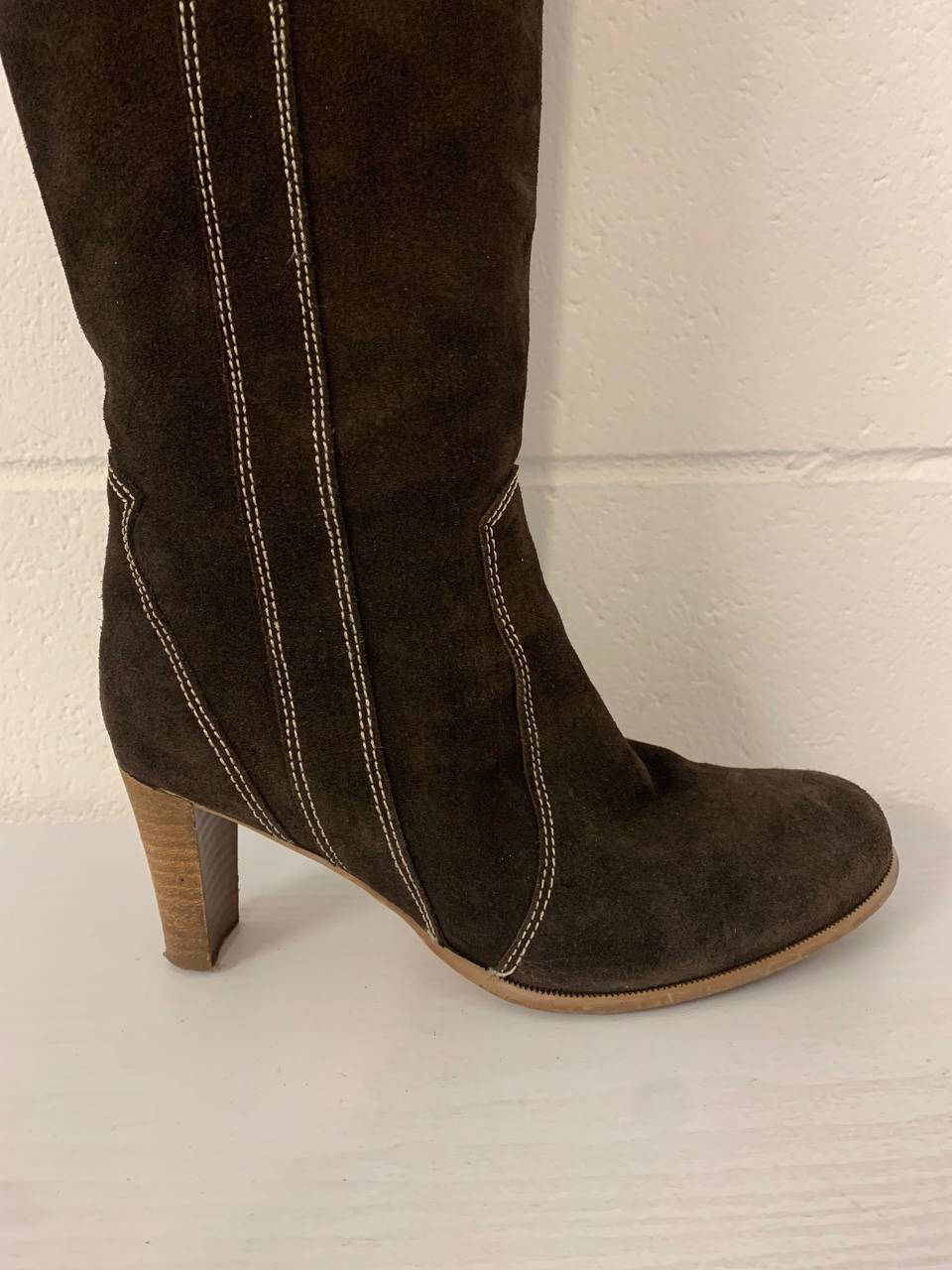 Next Boots Size 7 Brown Suede Pull On Knee High Heeled Boot Euro 41 ...