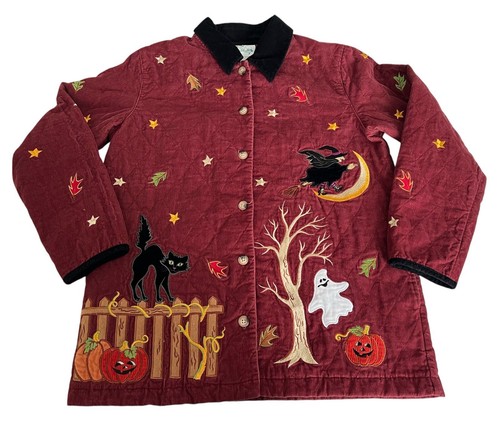 The Quacker Factory VINTAGE Womens Halloween Corduroy Burgundy Quilted ...