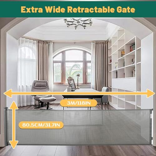 Retractable Baby Gate, 118" Extra Wide Baby Gates for Stair, Extended ...
