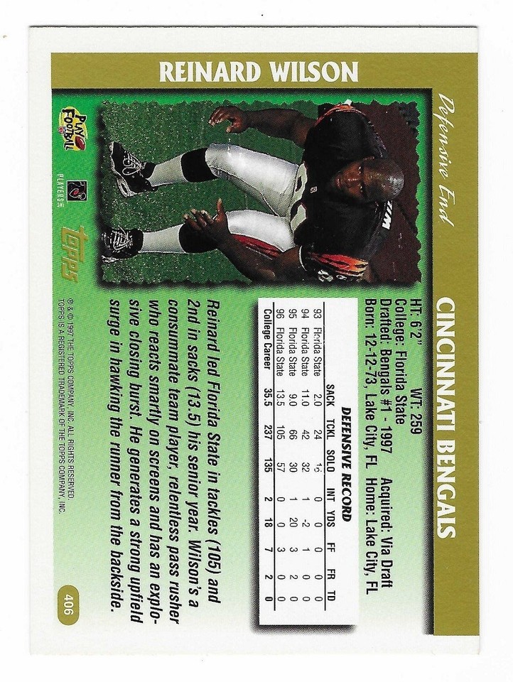 REINARD WILSON 1997 Topps Football Minted In Canton RC # 406 Bengals NM ...