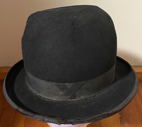 Rare Antique 1900s STETSON Derby Fur Felt Black Wool Men’s Bowler Derby ...