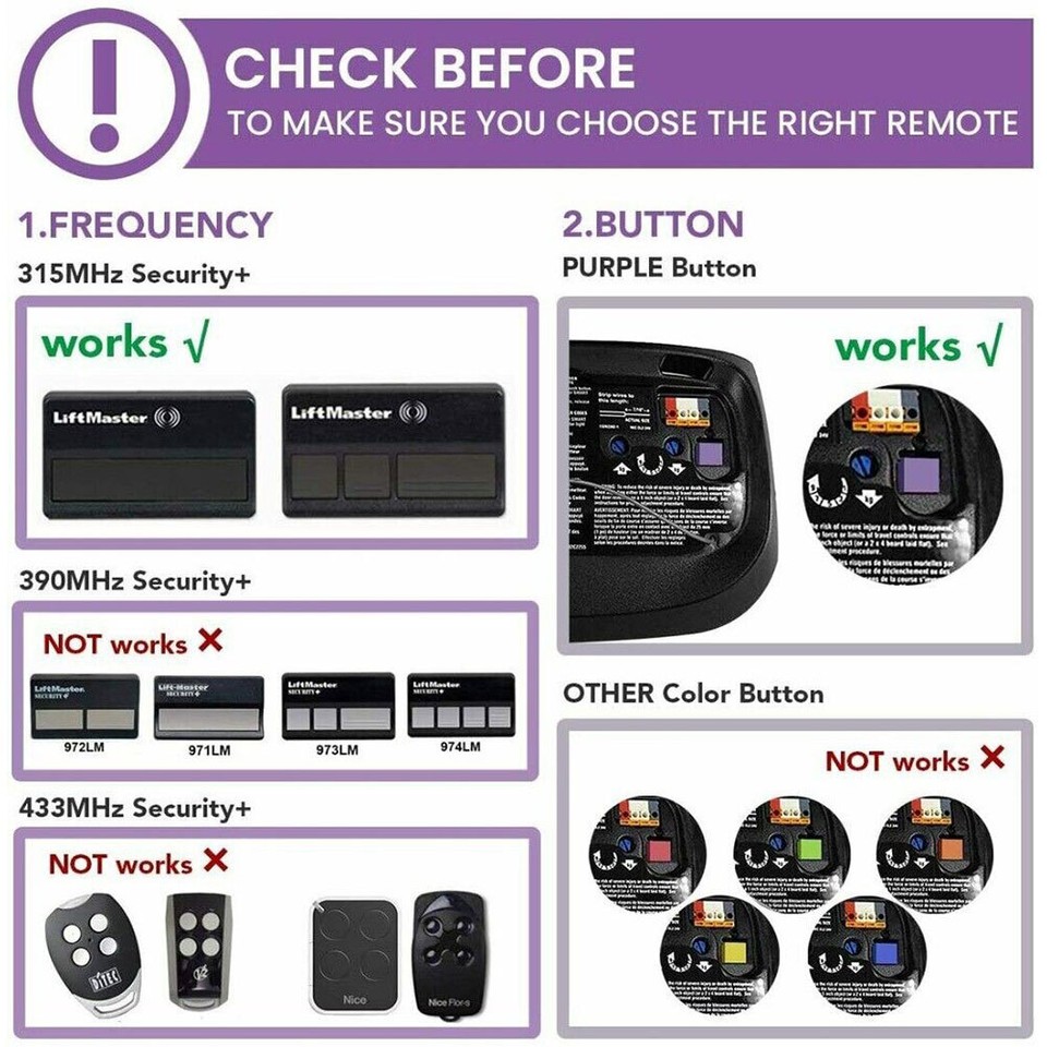 1-2pcs Garage Door Opener Remote Purple Learn Button For Liftmaster ...