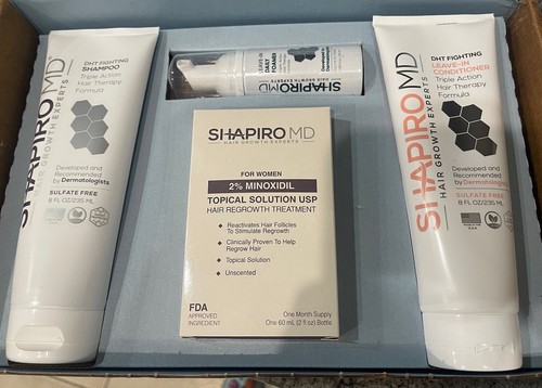 Shapiro MD Hair Regrowth Kit: Shampoo, Conditioner, 2% Minoxidil, Leave ...