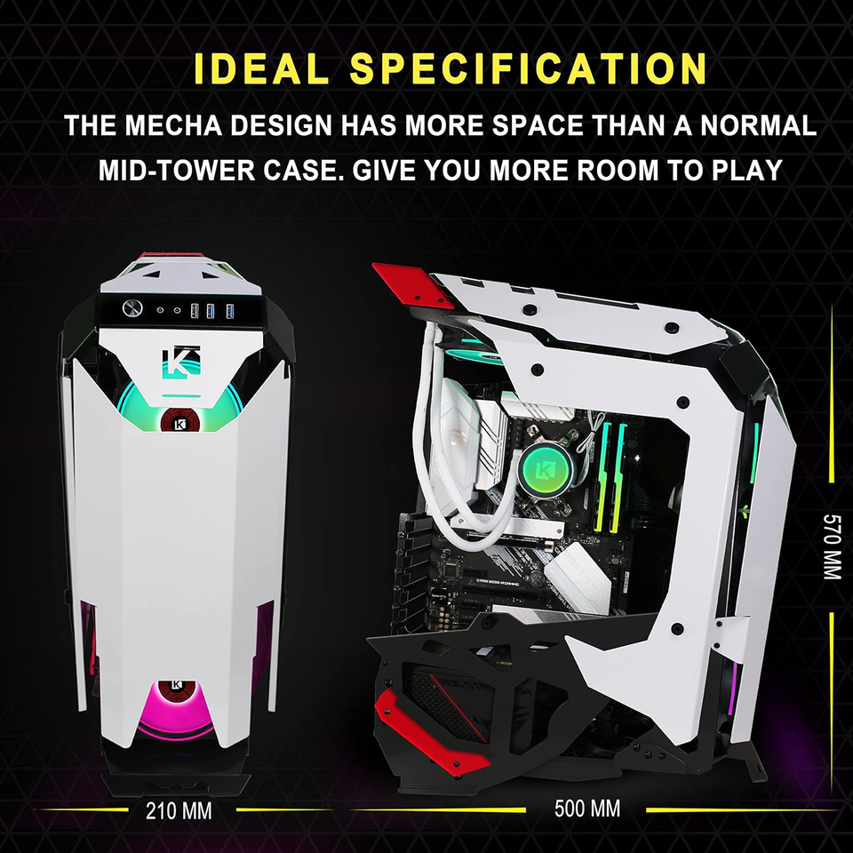 C650 Mech PC Case - ATX Tower Gaming Computer Case with Tempered Glass ...