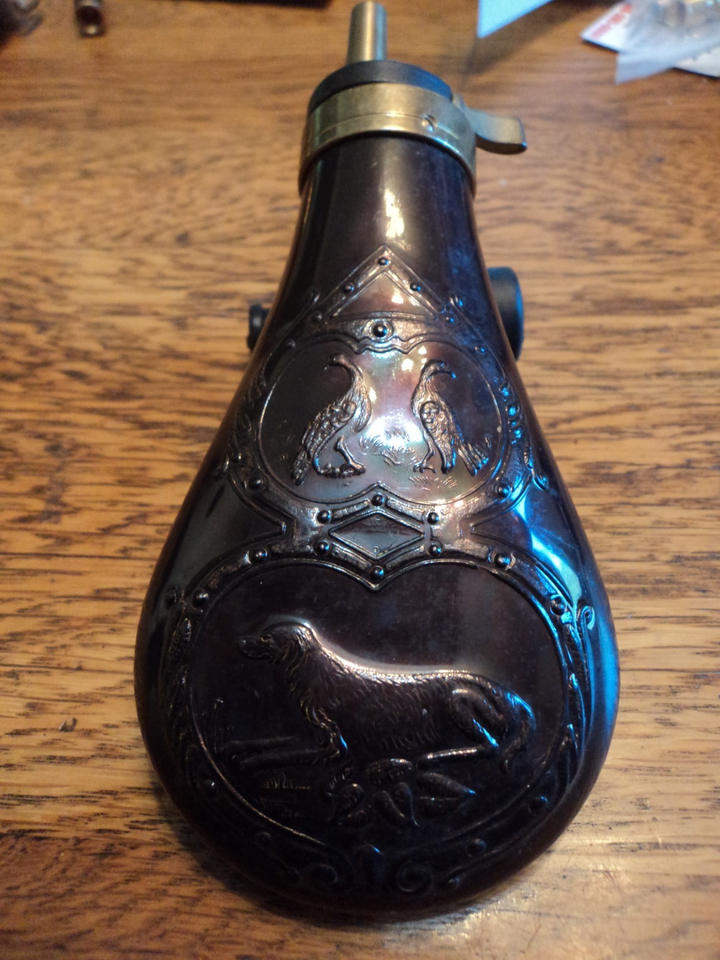 U.S. Civil War Era Remington / Colt Navy Size Black Powder Flask / Horn ...