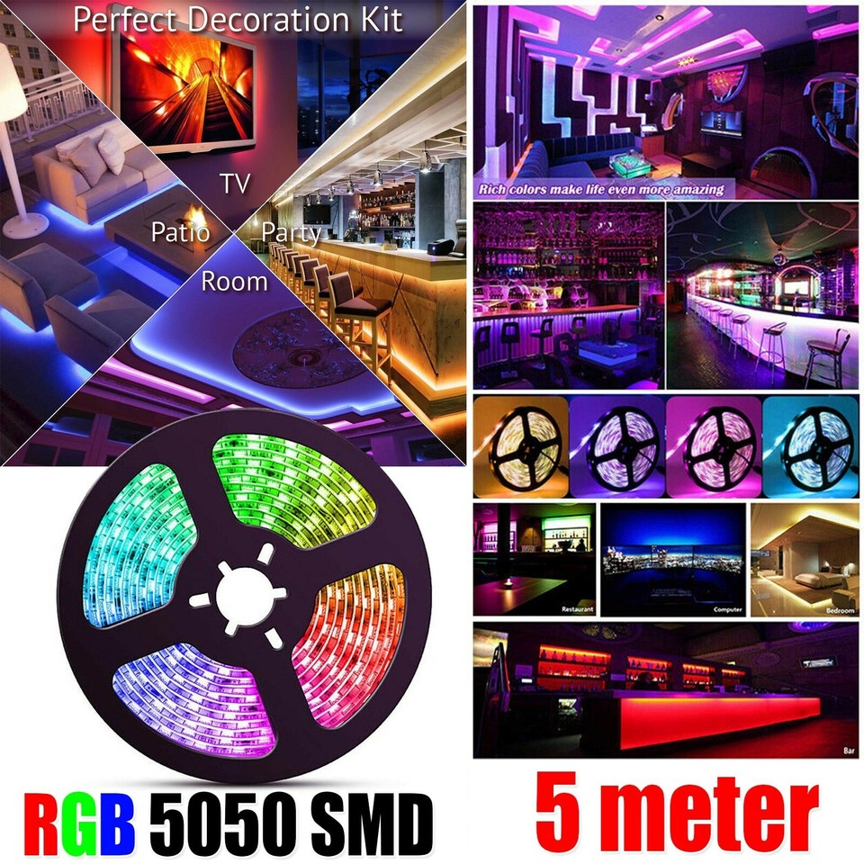 LED STRIP LIGHTS 5050 RGB COLOUR CHANGING TAPE UNDER CABINET KITCHEN TV ...