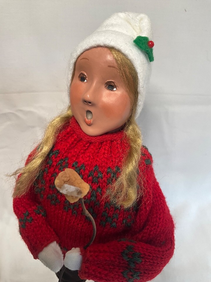 Byers Choice Caroler 2010 Girl Red Sweater w/ Toasted Marshmallow on a ...