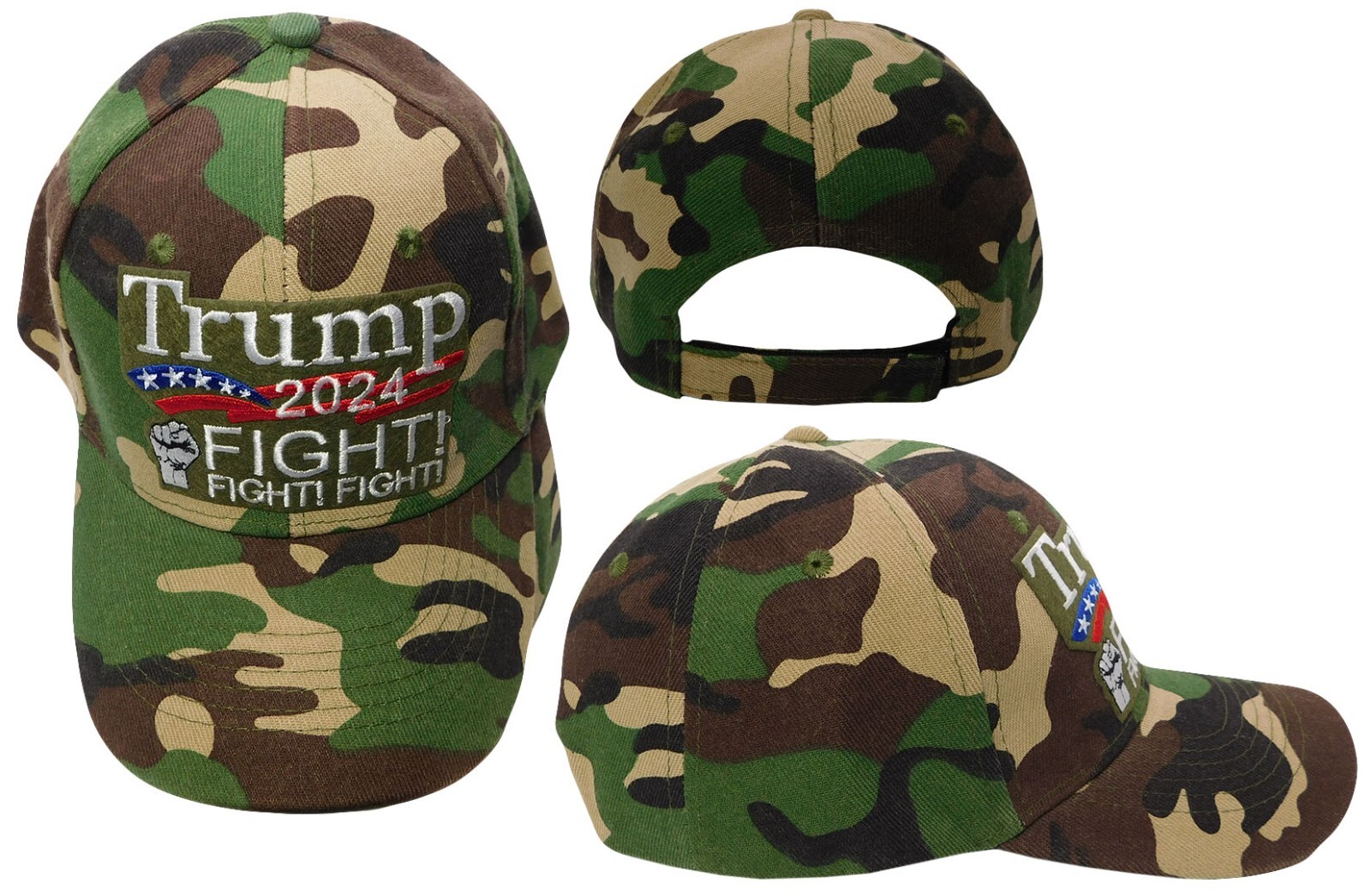 Trump VANCE 2024 Fist Fight! Fight! Fight Woodland Camo Embroidered Hat ...