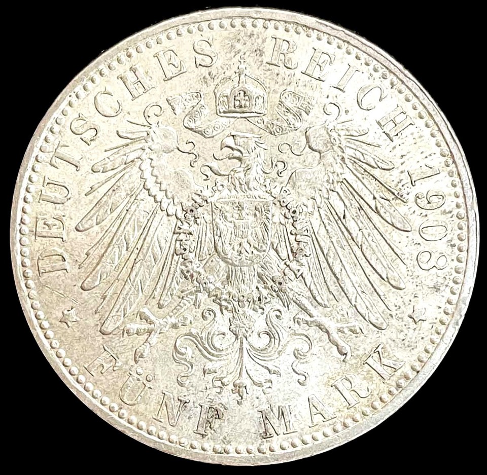 1908 D SILVER BAVARIA GERMAN STATES 5 MARKS OTTO COIN ABOUT ...