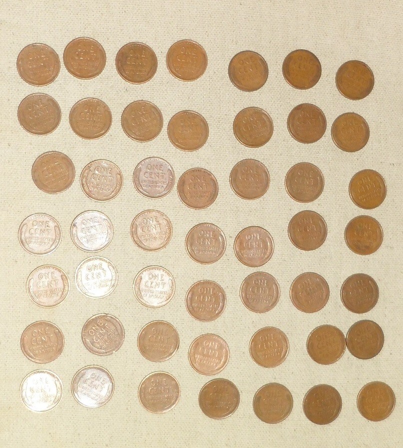Silver Barber Dime on the end of a 50-coin Mixed Indian / Wheat Roll ...