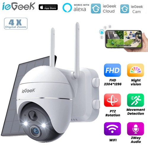 ieGeek 2K Security IP Camera Battery Solar Outdoor Wireless WiFi CCTV ...