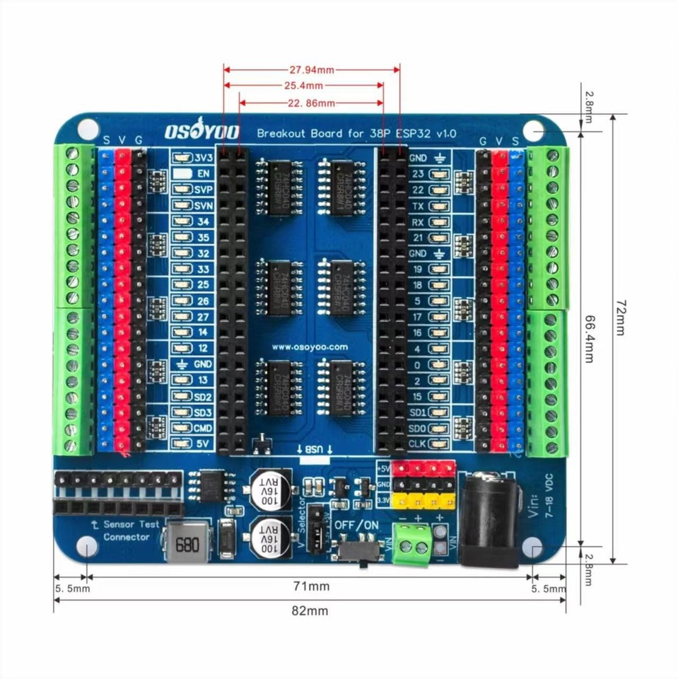 ESP32 Shield Breakout Board 38P Terminal Block HAT GPIO Status LED ...