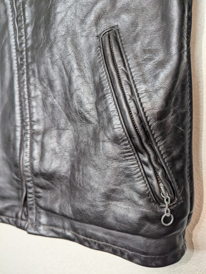 Mens Schott Perfecto 641 Cafe Racer Biker Leather Jacket Leather Black ...