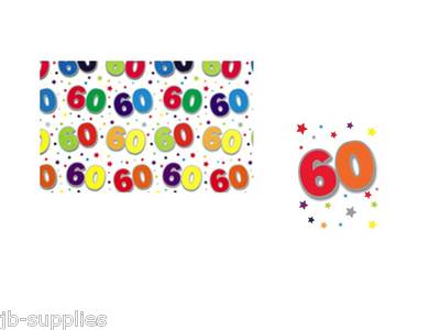 BIRTHDAY 60 60TH SIXTY WRAP WRAPPING PAPER 2 SHEETS GIFTWRAP & 1 TAG 50 ...