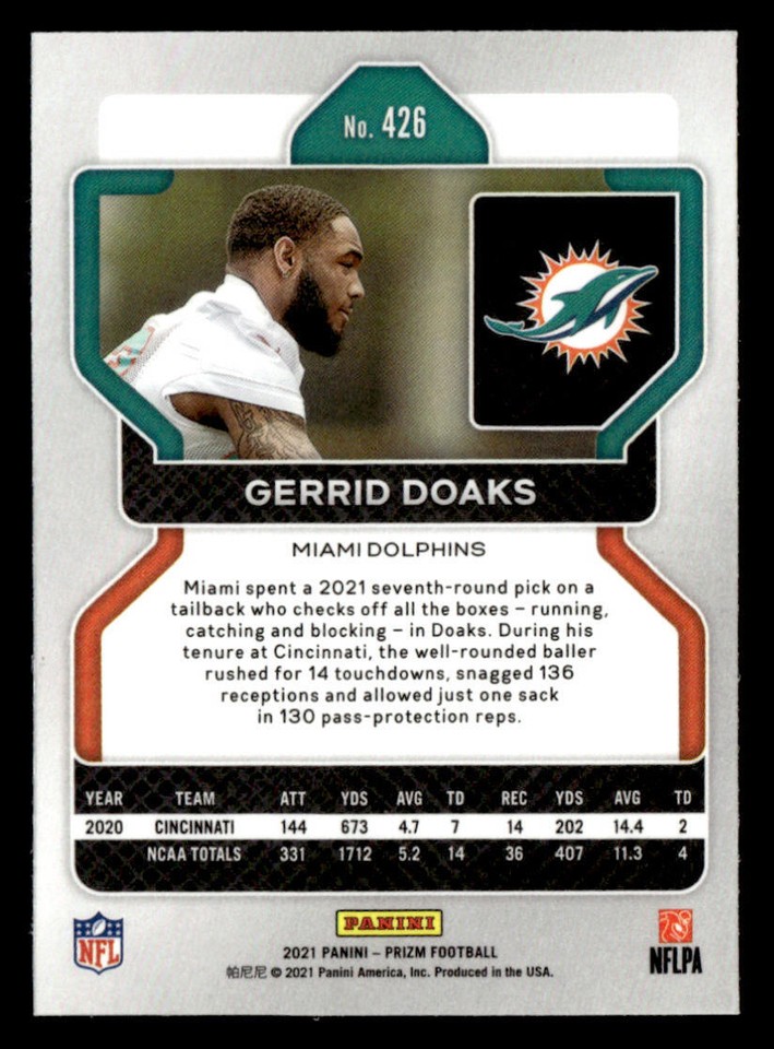 2021 Panini Prizm #426 Gerrid Doaks Rookie Card Miami Dolphins | eBay