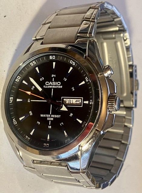 Casio 5373 Men's Watch Mtpe200 Illuminator Analog Silver Dial Day Date ...