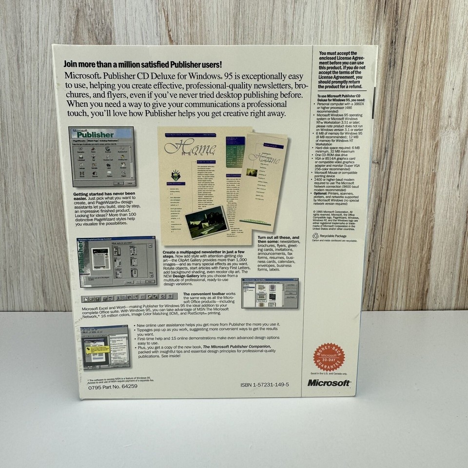 Microsoft Publisher CD Deluxe Windows 95 PC Big Box Software CDROM NEW ...