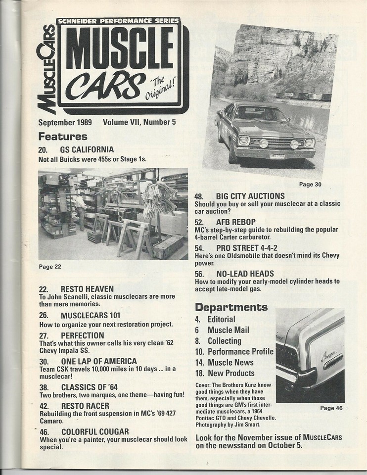 Muscle Cars magazine September 1989 excellent condition Mopar Chevy ...