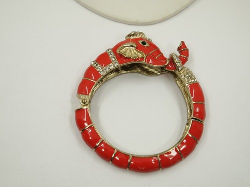 Vintage Coral Color Enamel & Rhinestone ELEPHANT Hinged Bangle Bracelet ...