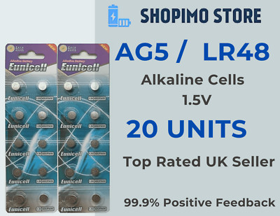20 x AG5 LR48 G5A LR754 LR750 L754 393A Button Coin Cell Alkaline ...