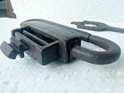 RARE Antique Iron Padlock lock key TRICK & PUZZLE BARBED SPRING ...